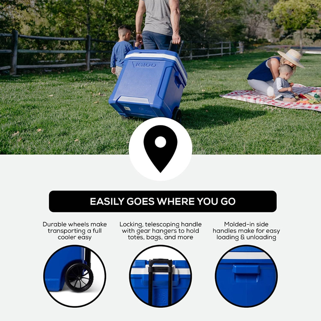 Igloo Profile 2 Rolling Cooler 60qt – Telescoping Handle – Thermotek