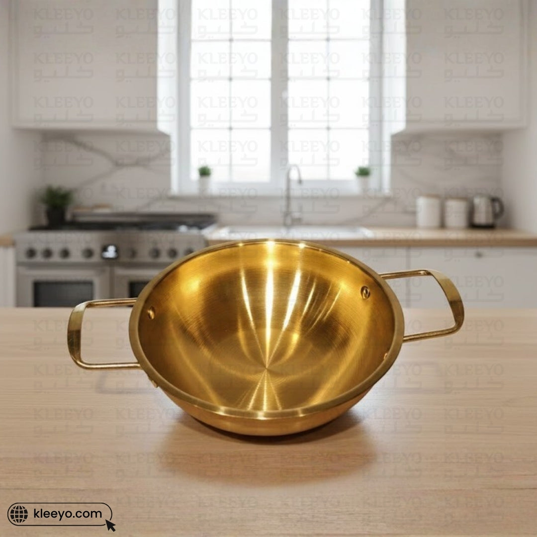 Gold Finish Serving Wok Bowl – Elegant Double Handle Dish – Thermotek
