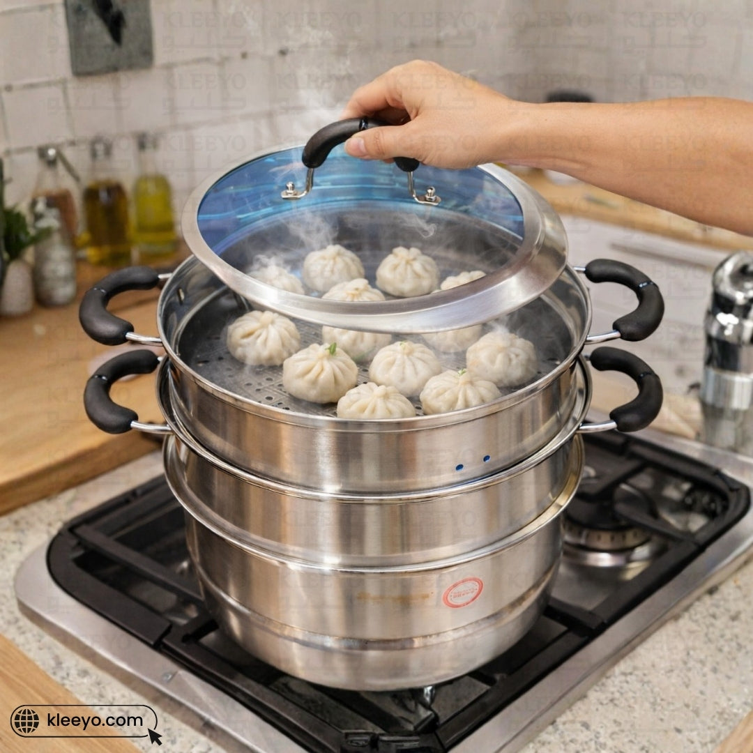 Stainless Steel Multi-Tier Steamer with Glass Lid - 32cm – Thermotek